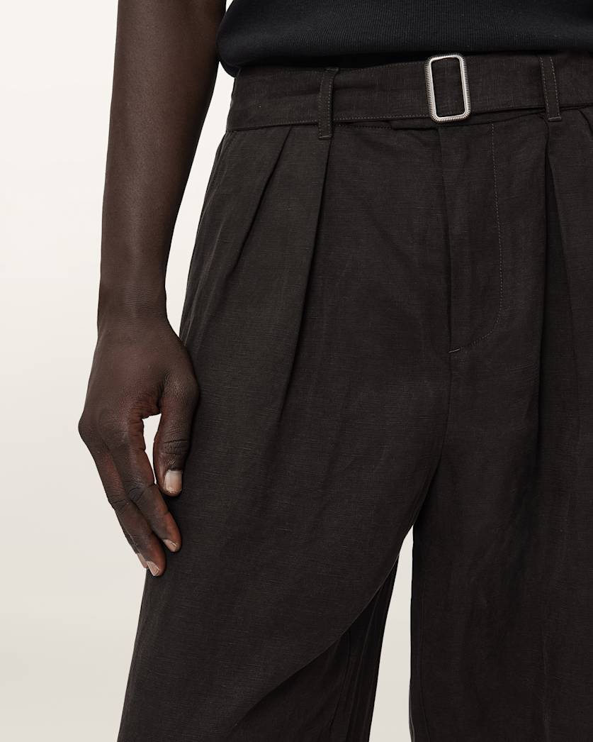 Marko Relaxed Fit Linen Blend Trousers COAL BLACK | ALLSAINTS